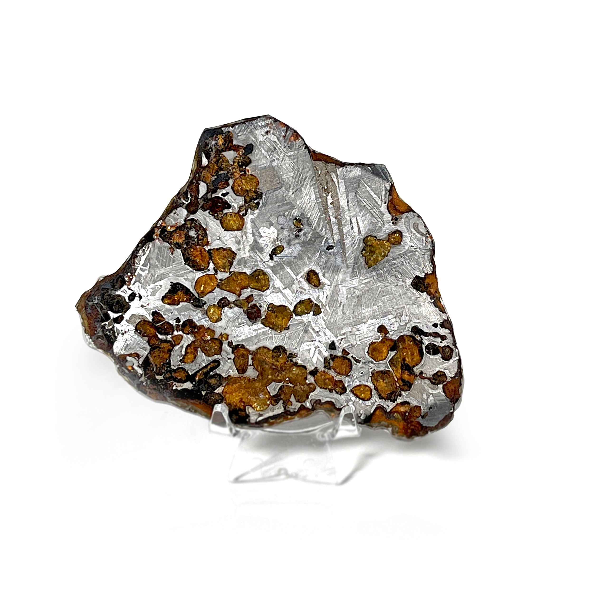 Seymchan Pallasite Meteorite Slice With Iron Nickel Patterns On Half ...