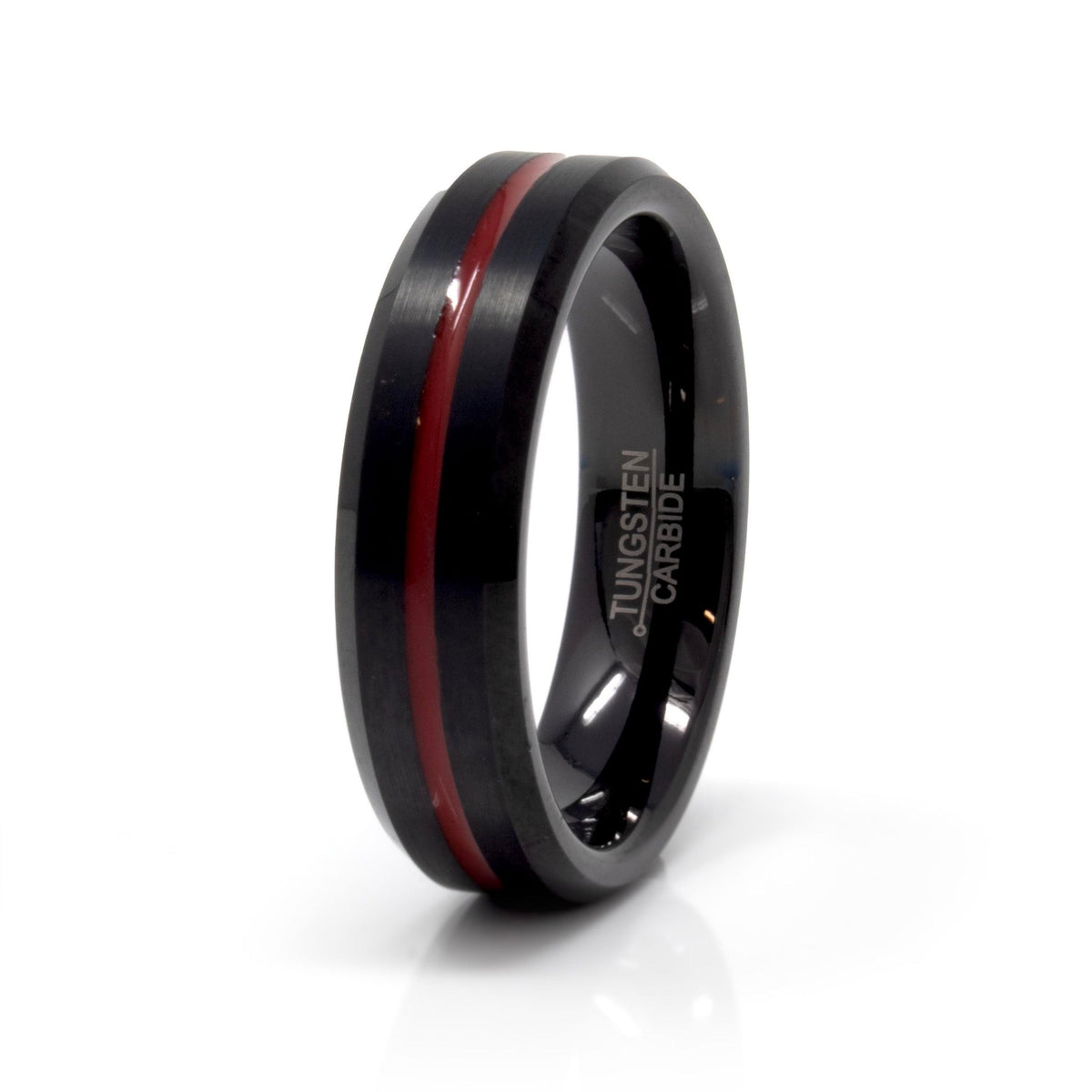 6mm Tungsten Ring with Red Grooved Center – Rare Earth Gallery