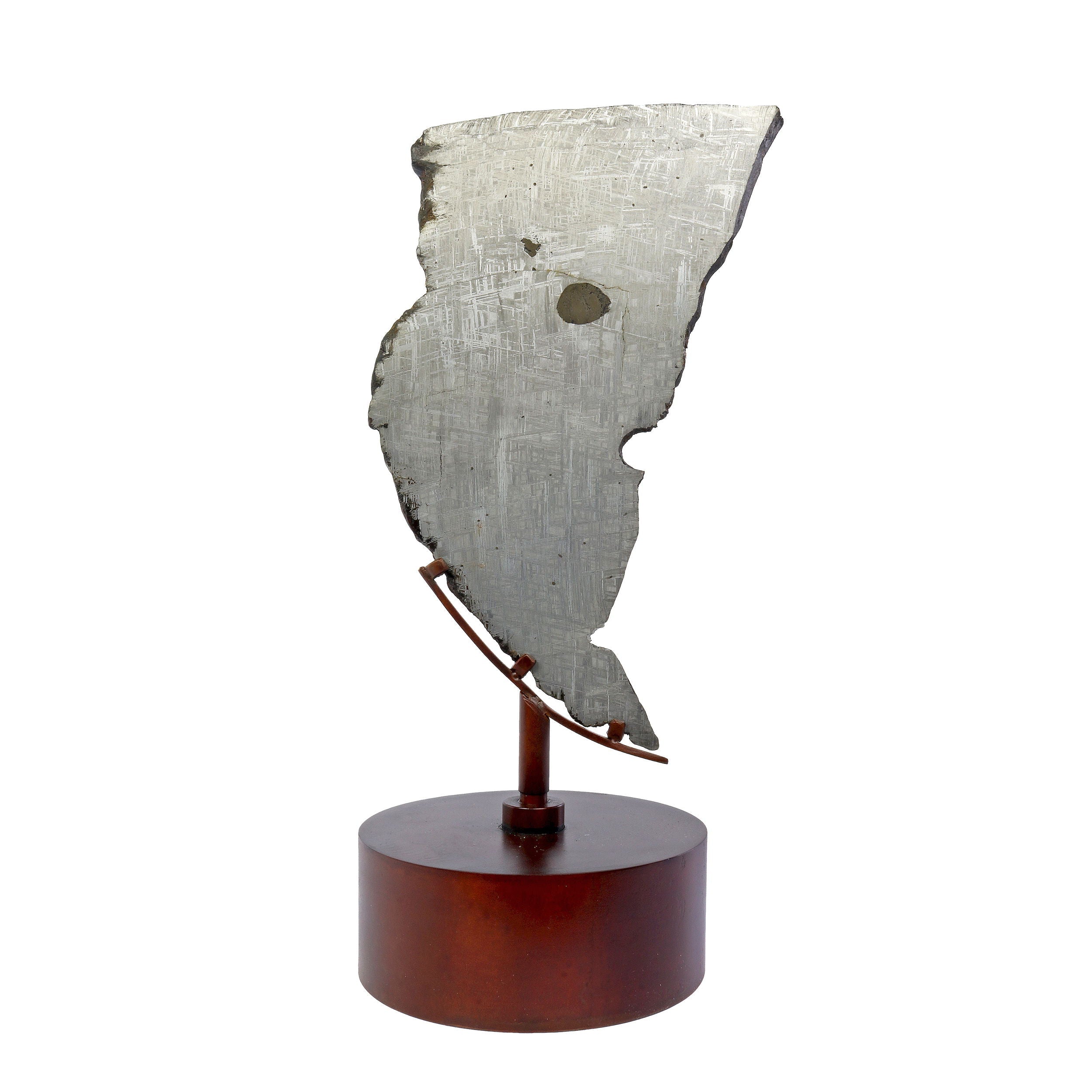 Muonionalusta Meteorite Slice With Troilite Inclusion On Steel Spinner ...