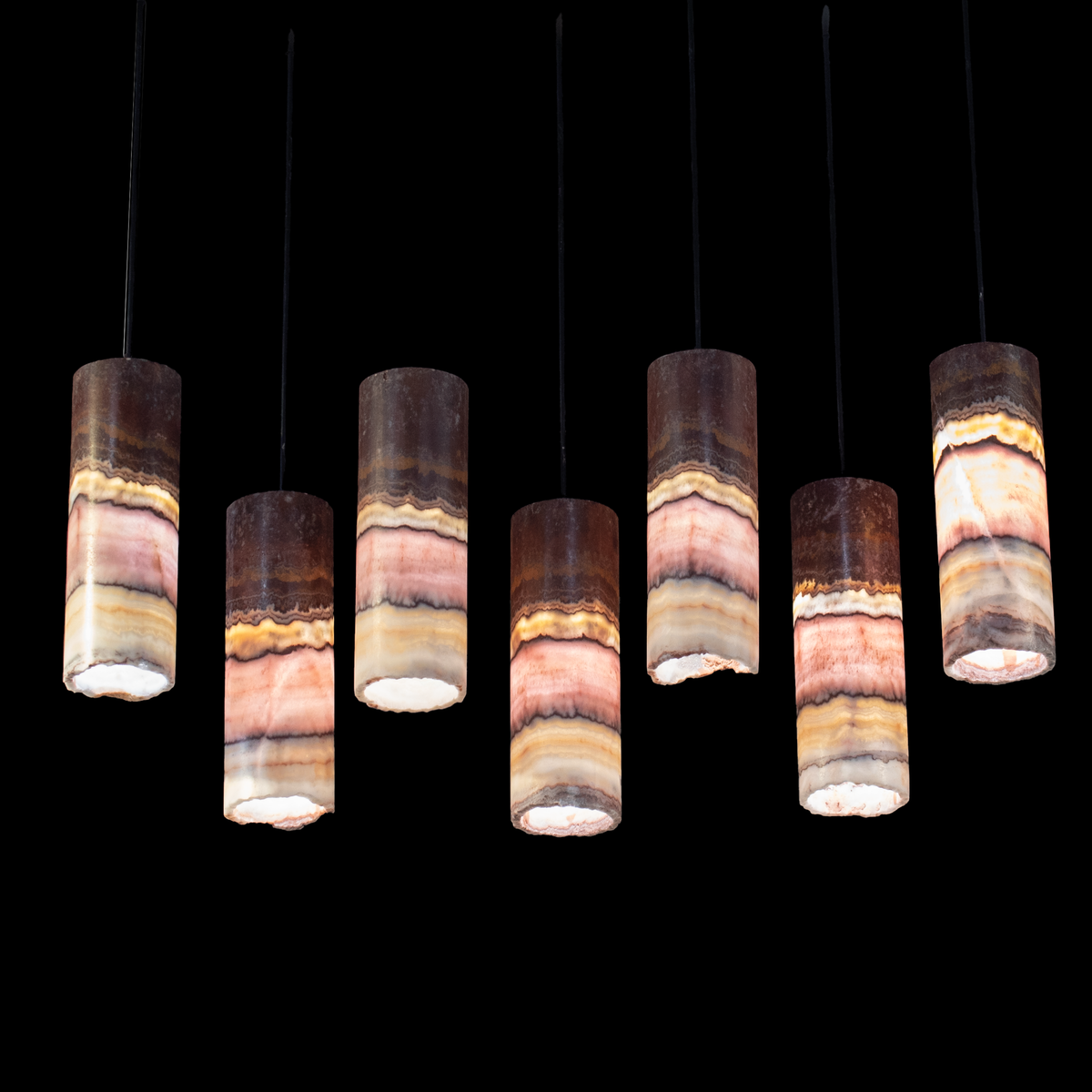 Pink Onyx Pendant Light With Black Line & Hardware - Set Of 7 With ...