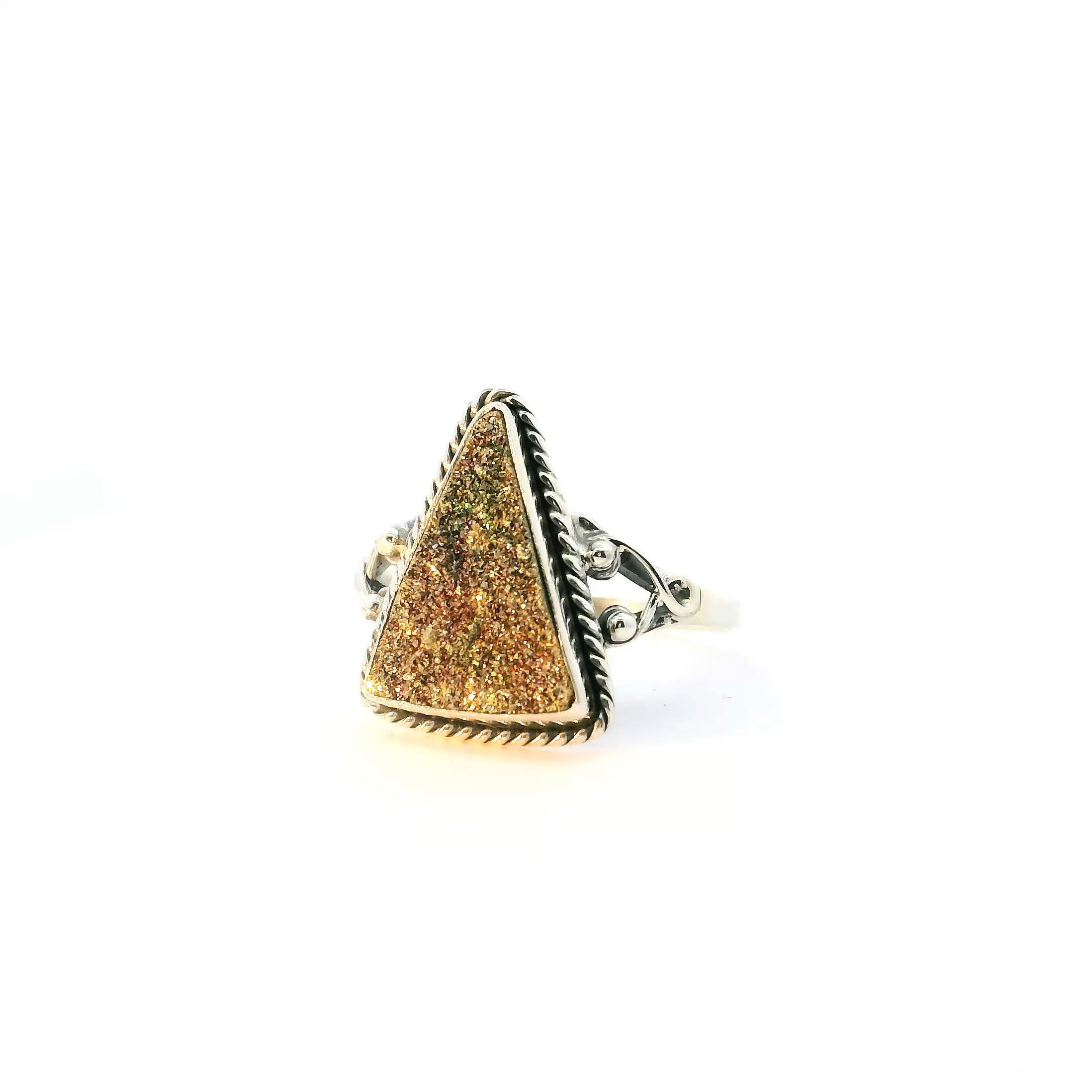 Specular Pyrite Ring - Triangle With Shades Of Green & Peach & Gold ...