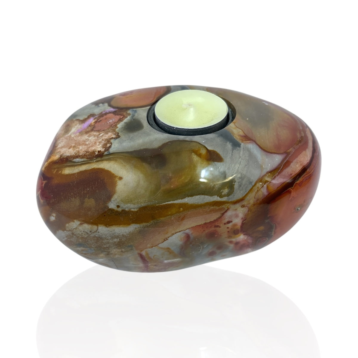 Polychrome Jasper Freeform Candle Holder - Single Glass Tealight - Low ...