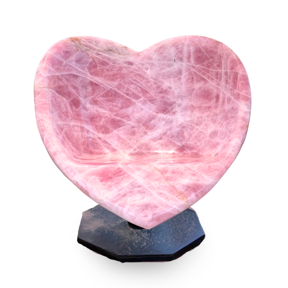 Brazilian Rose Quartz Heart Chair With Swivel Base - Rare Earth Gallery