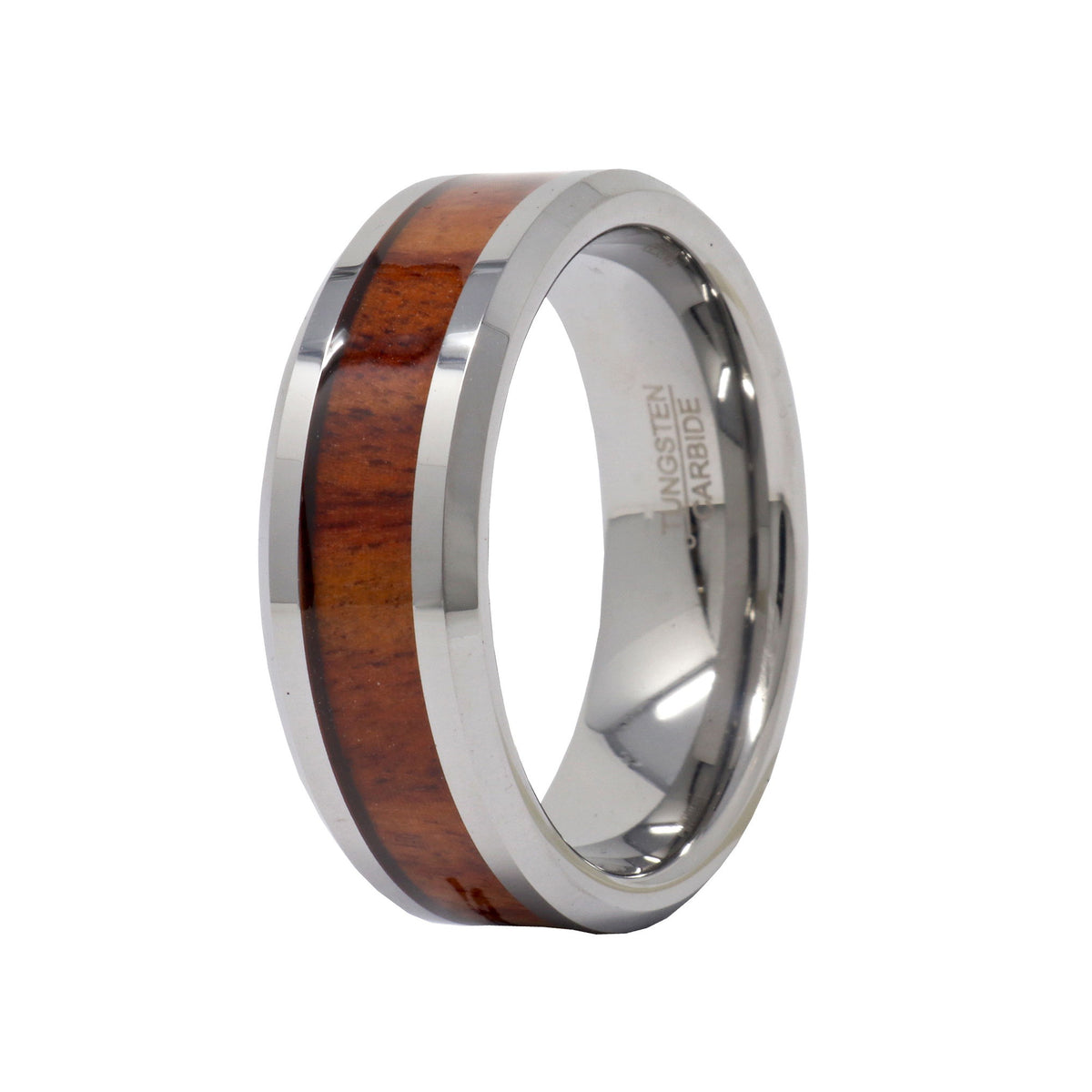 8mm Tungsten Ring with High Polished with Mahogany Wood Center – Rare ...