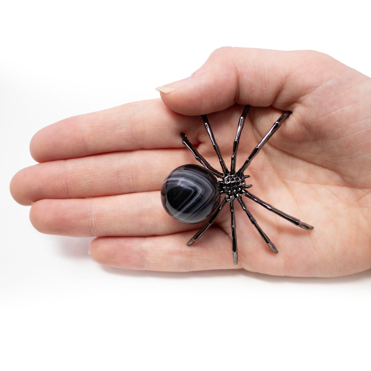 Black Sard Onyx Spider - Sphere on Silver Body – Rare Earth Gallery